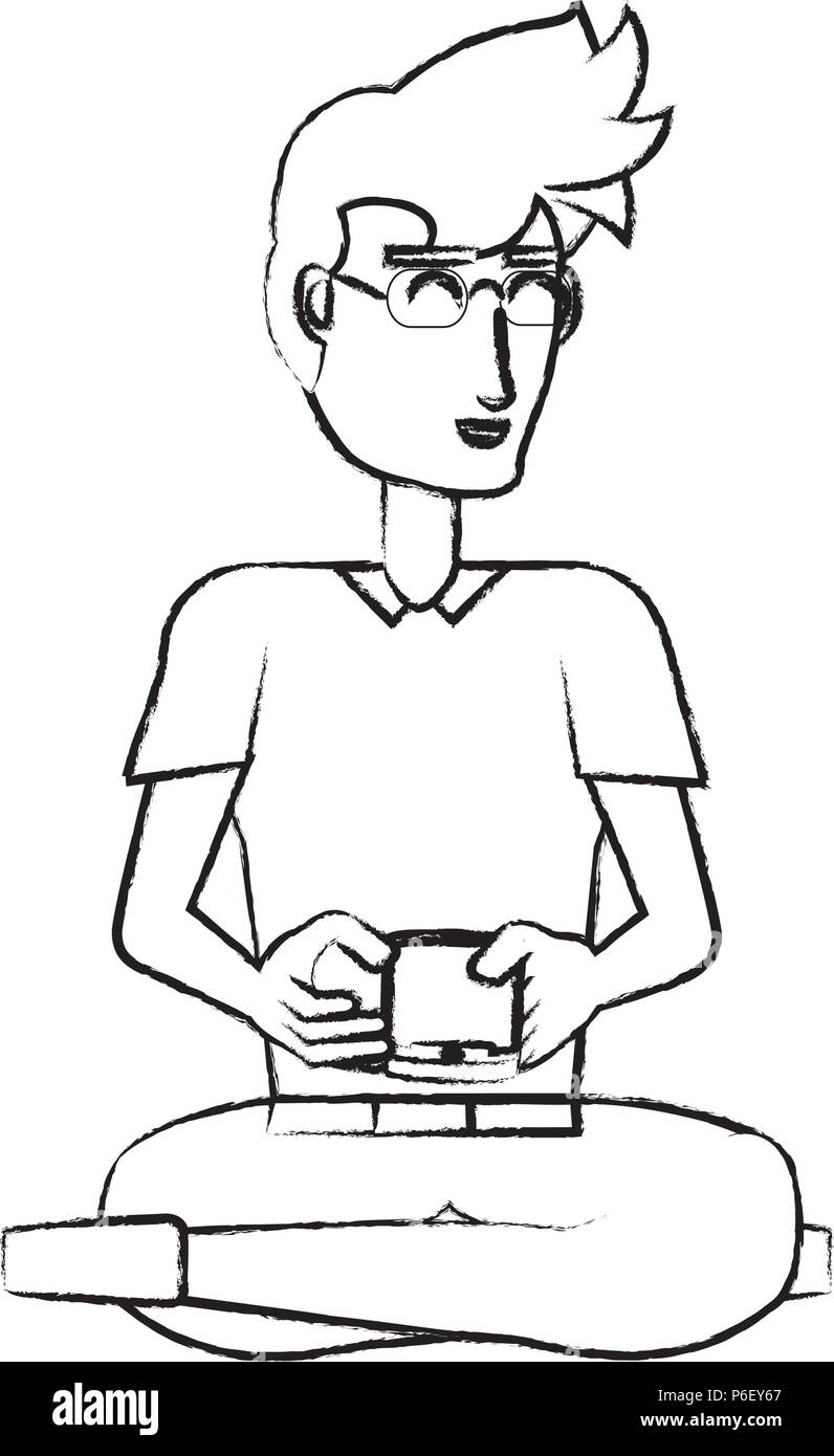 cartoon man using a cellphone over white background, vector ...