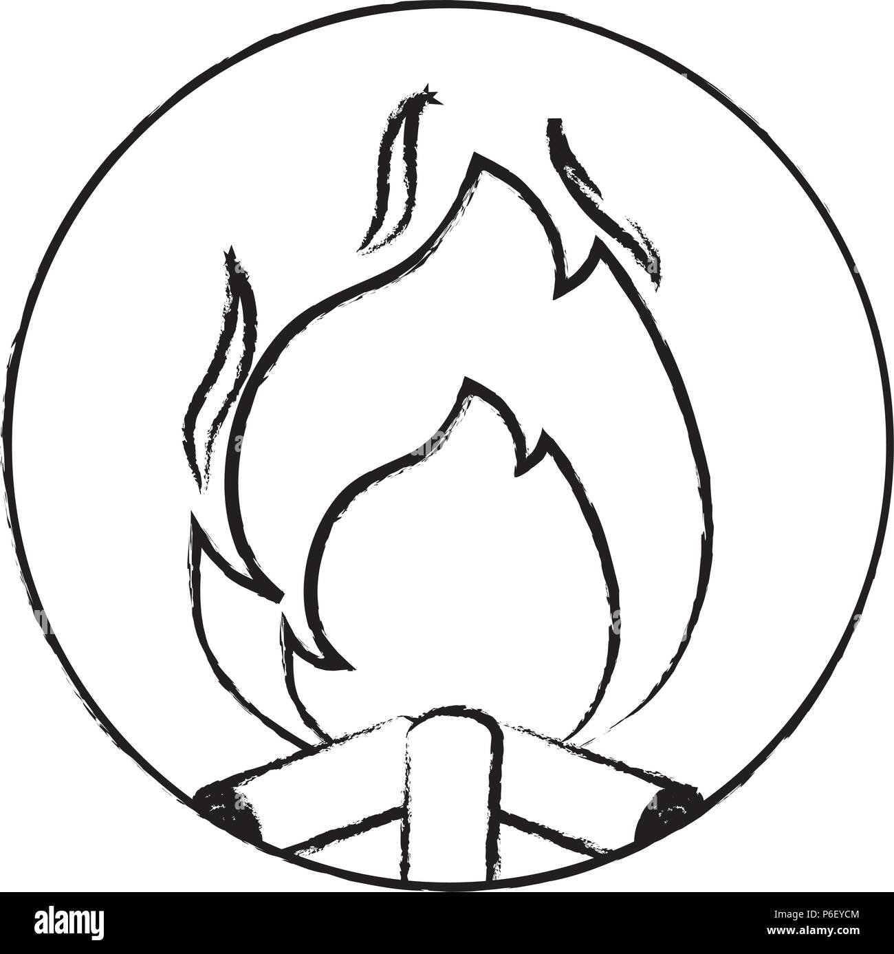 decorative circular frame with bonfire icon over white background ...