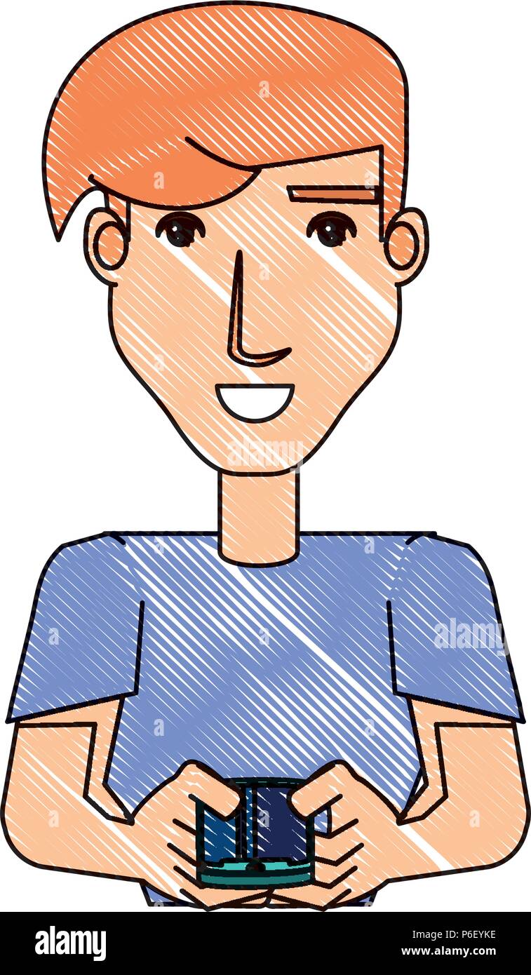 cartoon man using a cellphone over white background, vector ...