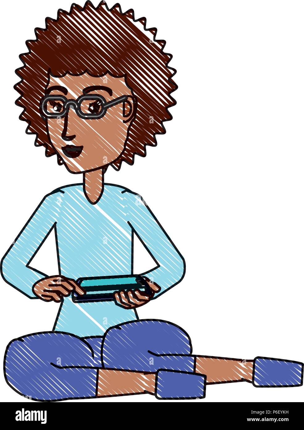 cartoon young woman using a cellphone over white background, vector ...