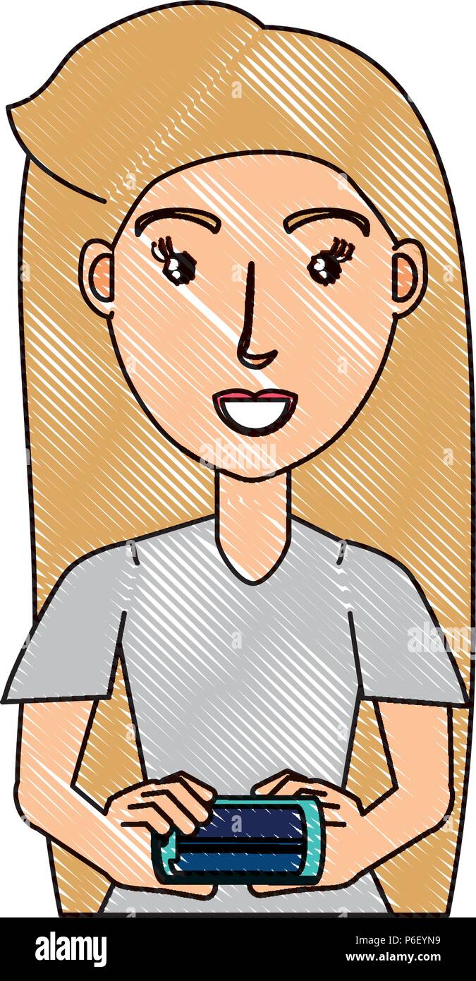 Cartoon woman using a cellphone over white background, vector ...
