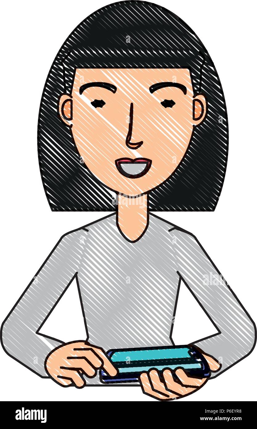 Cartoon woman using a cellphone over white background, vector ...
