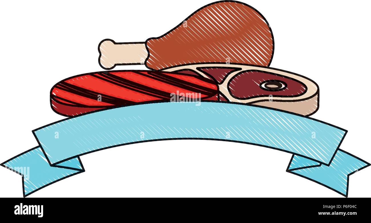 decorative ribbon with meat steak and chicken thigh and sauce bottle ...