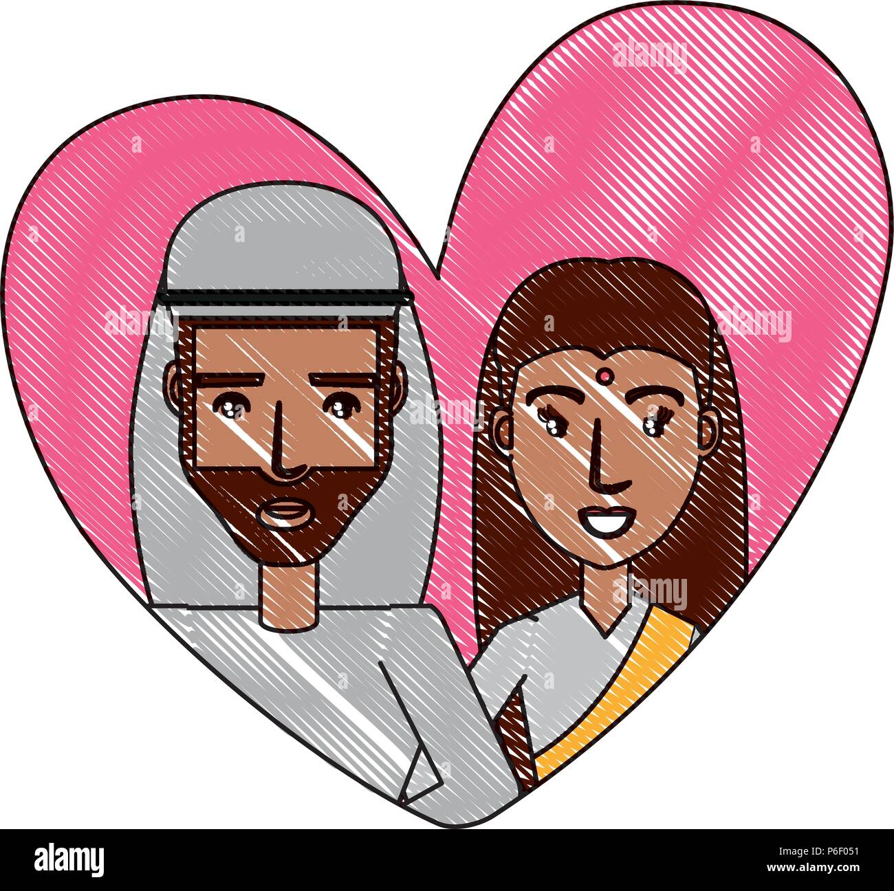 Heart With Couple In Love Over White Background Vector Illustration