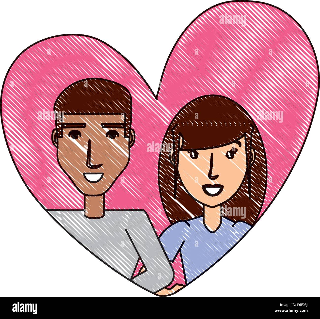 Heart With Couple In Love Over White Background Vector Illustration