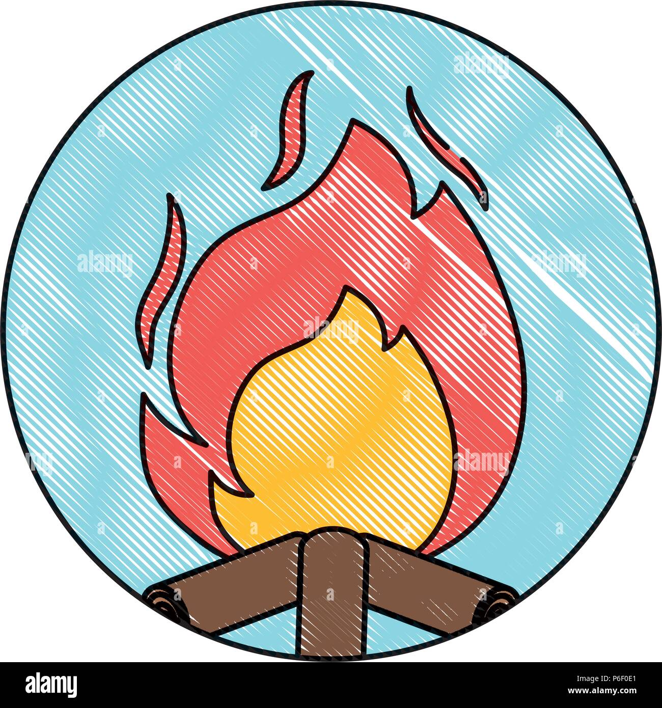 decorative circular frame with bonfire icon over white background ...