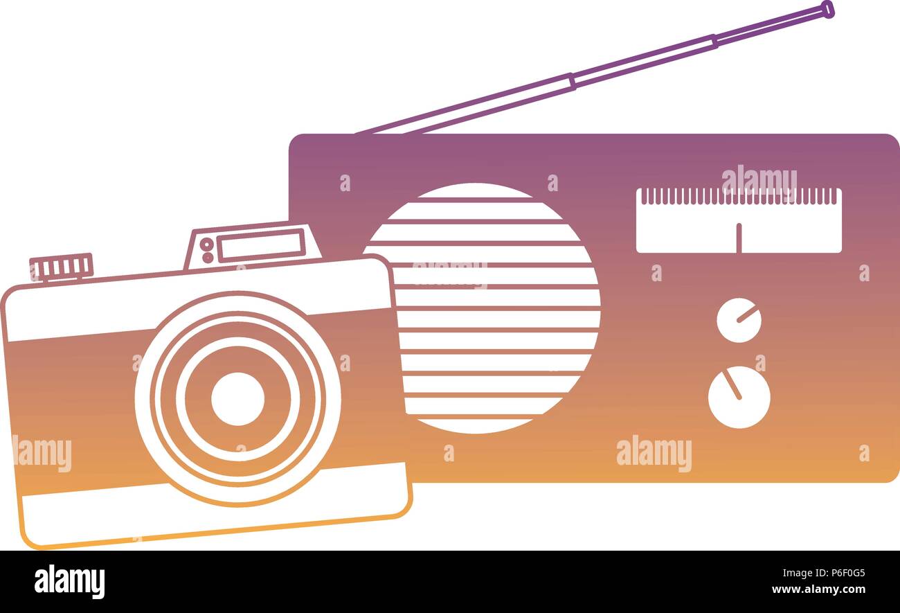 photographic camera and radio over white background, vector ...
