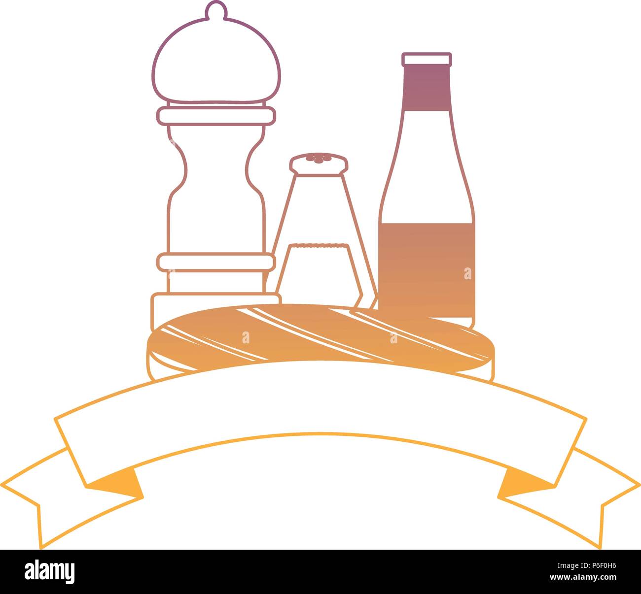 decorative ribbon with steak meat with pepper mill and condiments icon ...