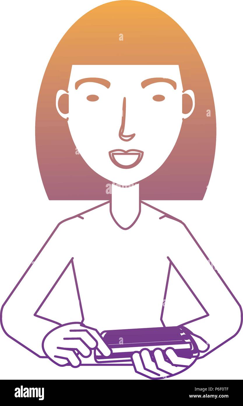 cartoon young woman using a cellphone over white background, vector ...