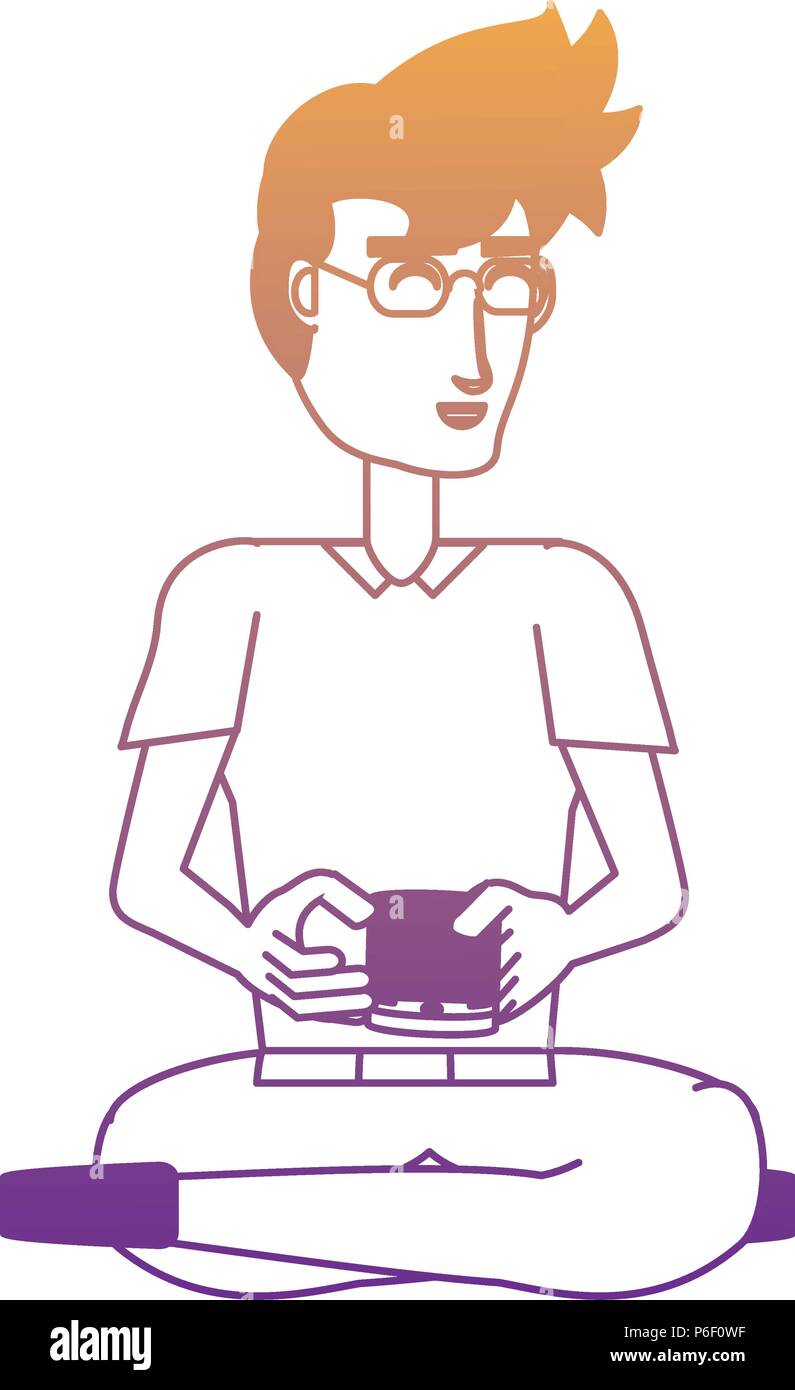 cartoon man using a cellphone over white background, vector ...