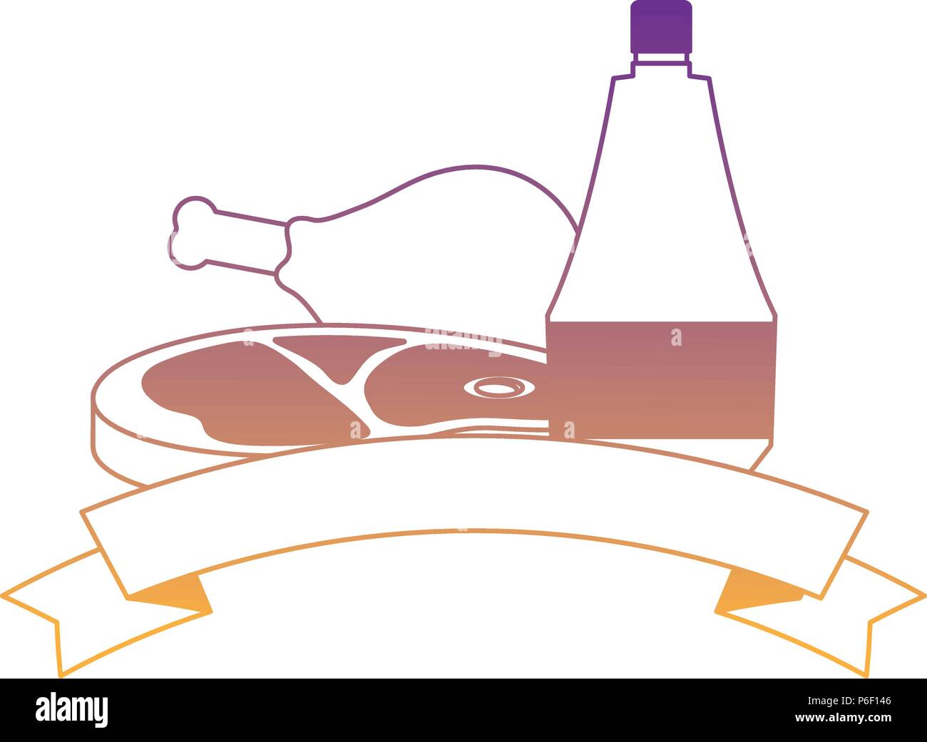 decorative ribbon with meat steak and chicken thigh and sauce bottle ...