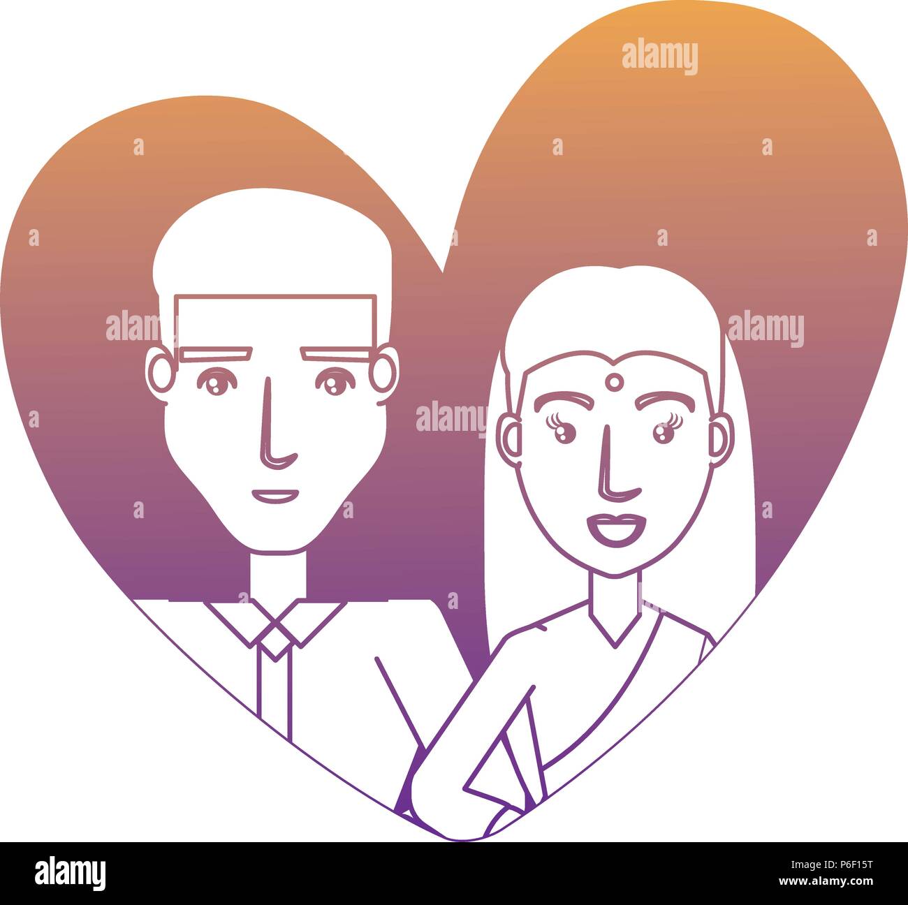 Heart With Young Couple In Love Over White Background Vector