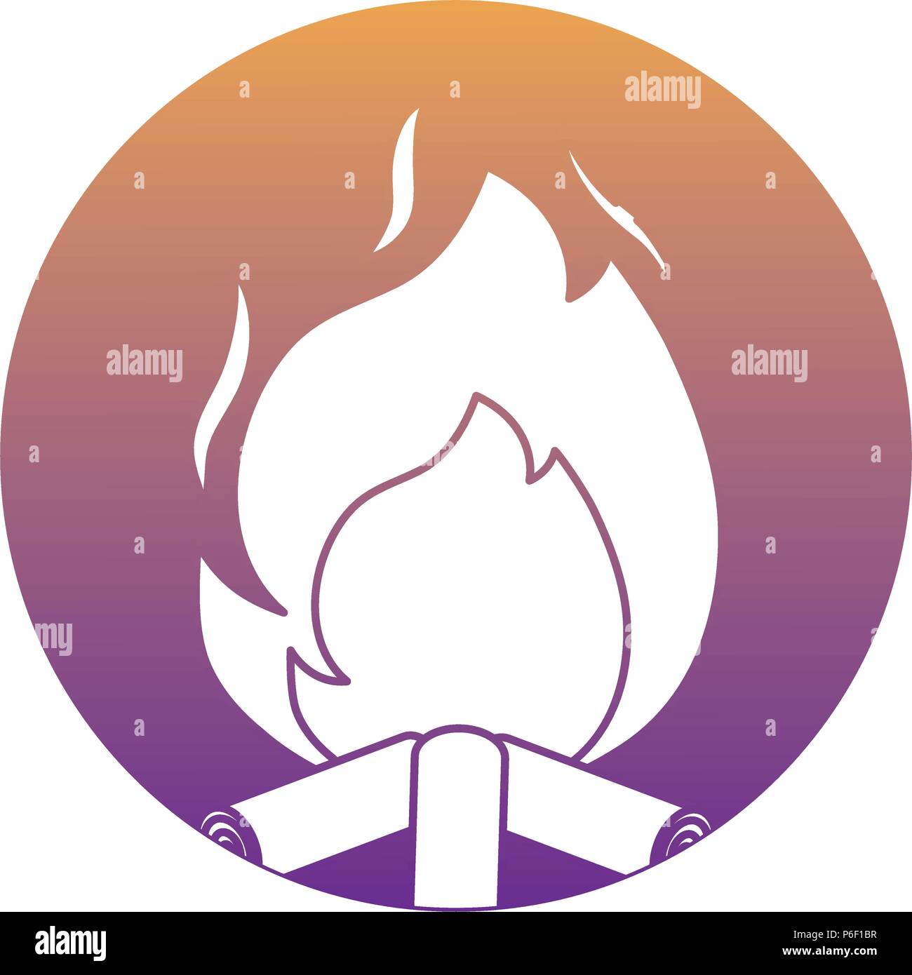 decorative circular frame with bonfire icon over white background ...