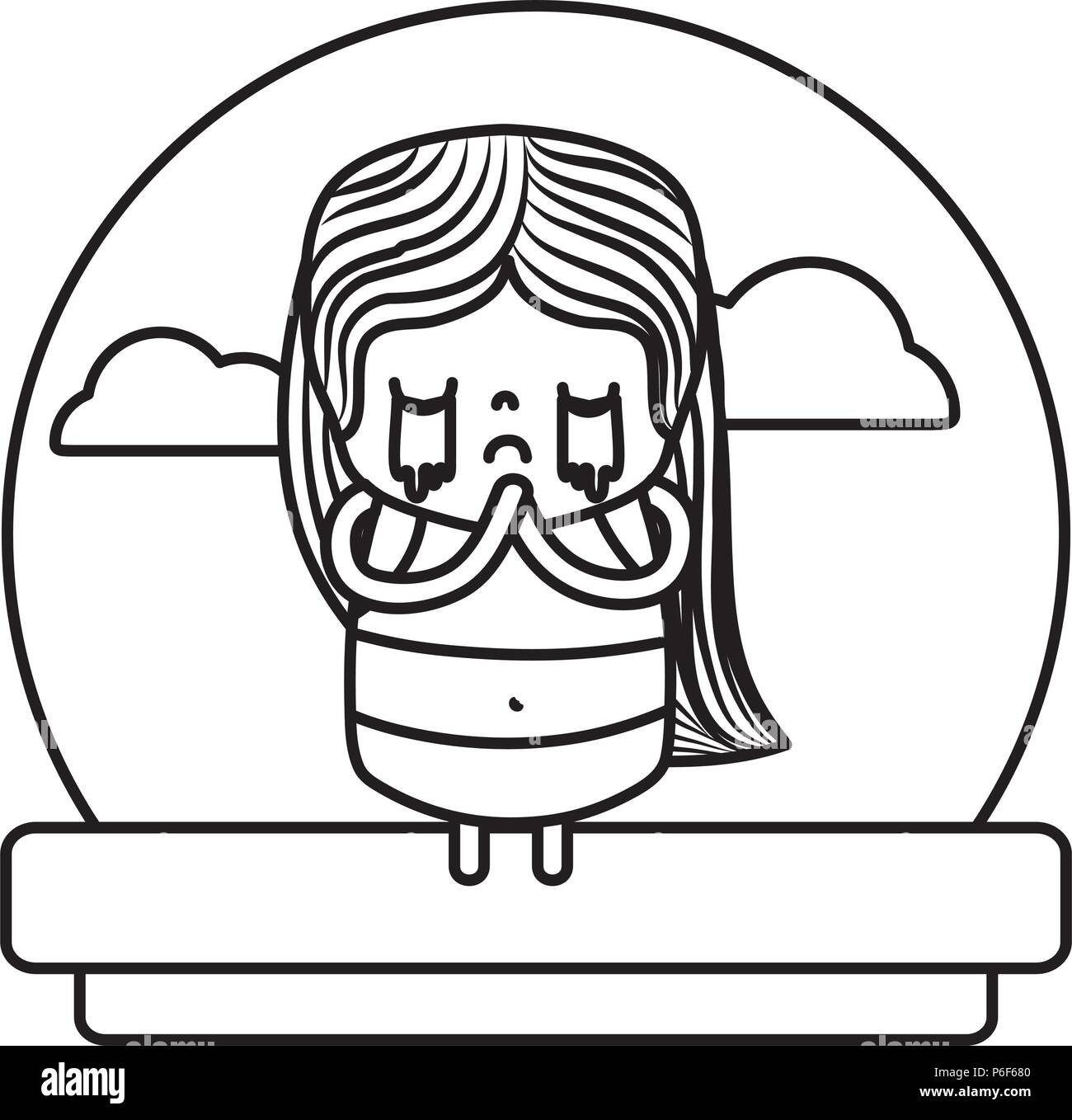 line weepy girl with blouse and short in the landscape Stock Vector ...