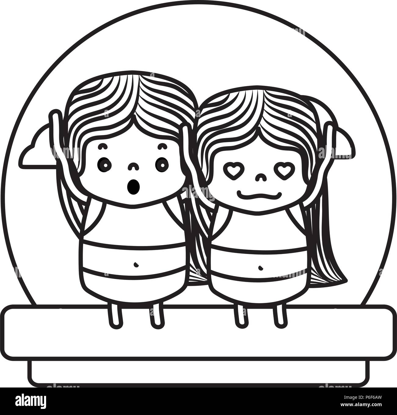 line girls with hairstyle and facial expression in the landscape Stock ...