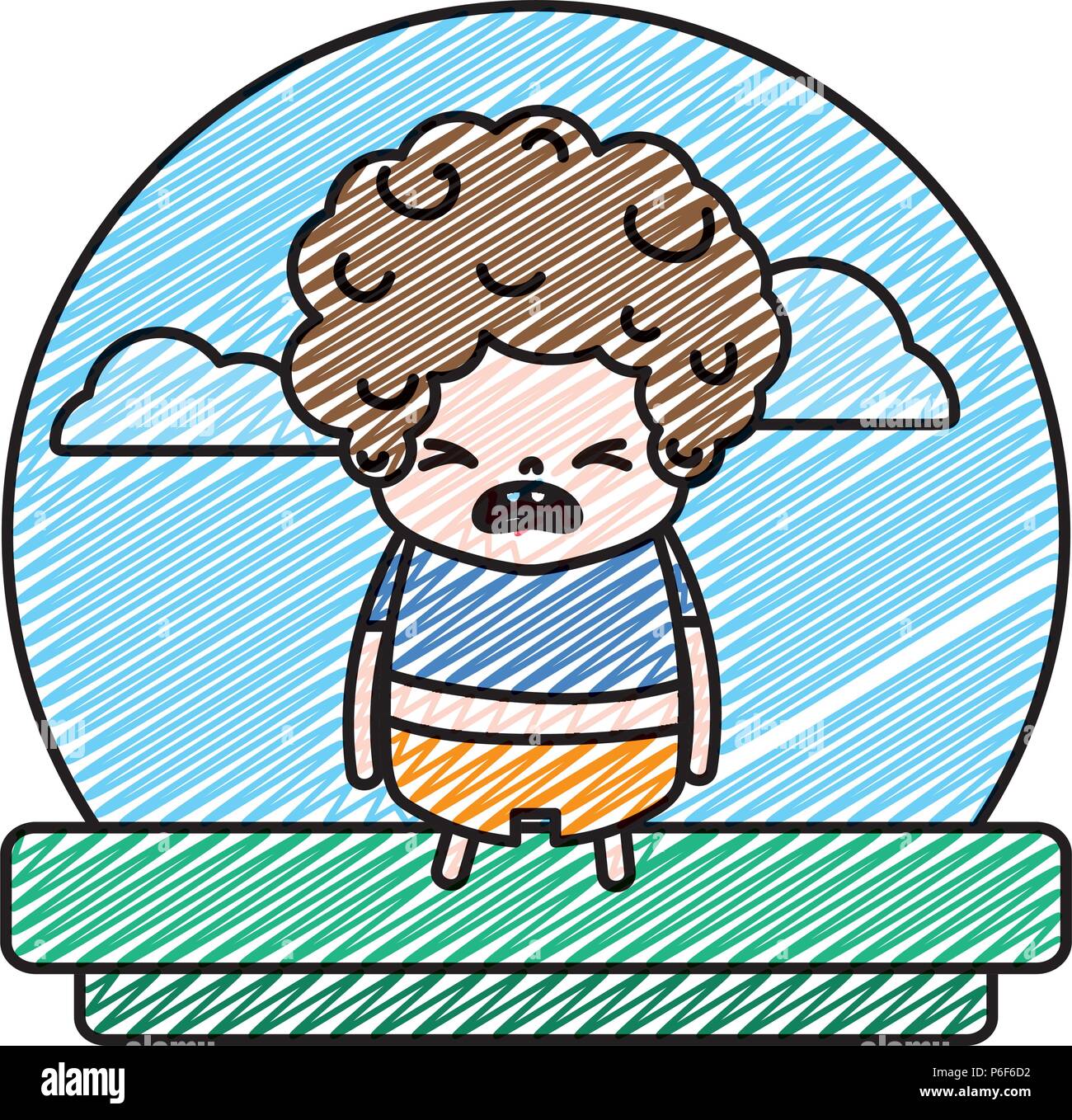 doodle embarrassed boy with t-shirt and pant in the landscape Stock ...