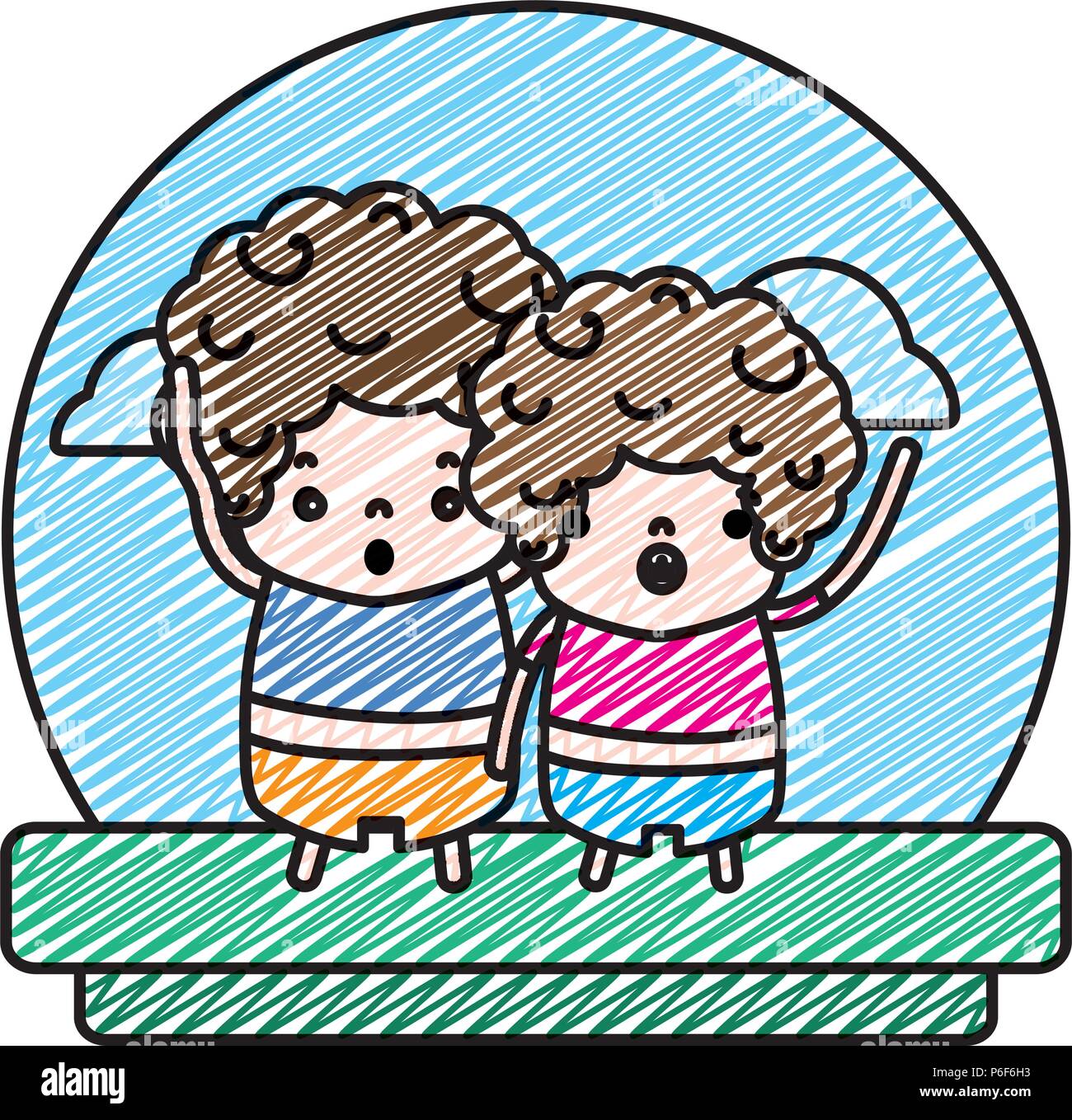 doodle cute boys with facial expression and hairstyle in the landscape ...
