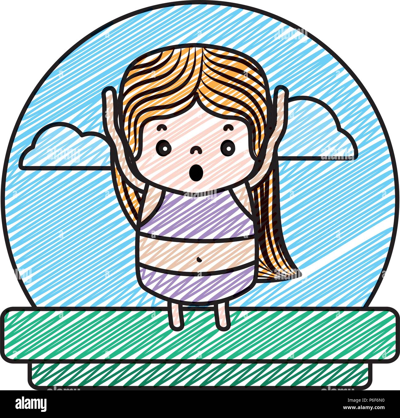 doodle scared girl with blouse and short in the landscape Stock Vector ...