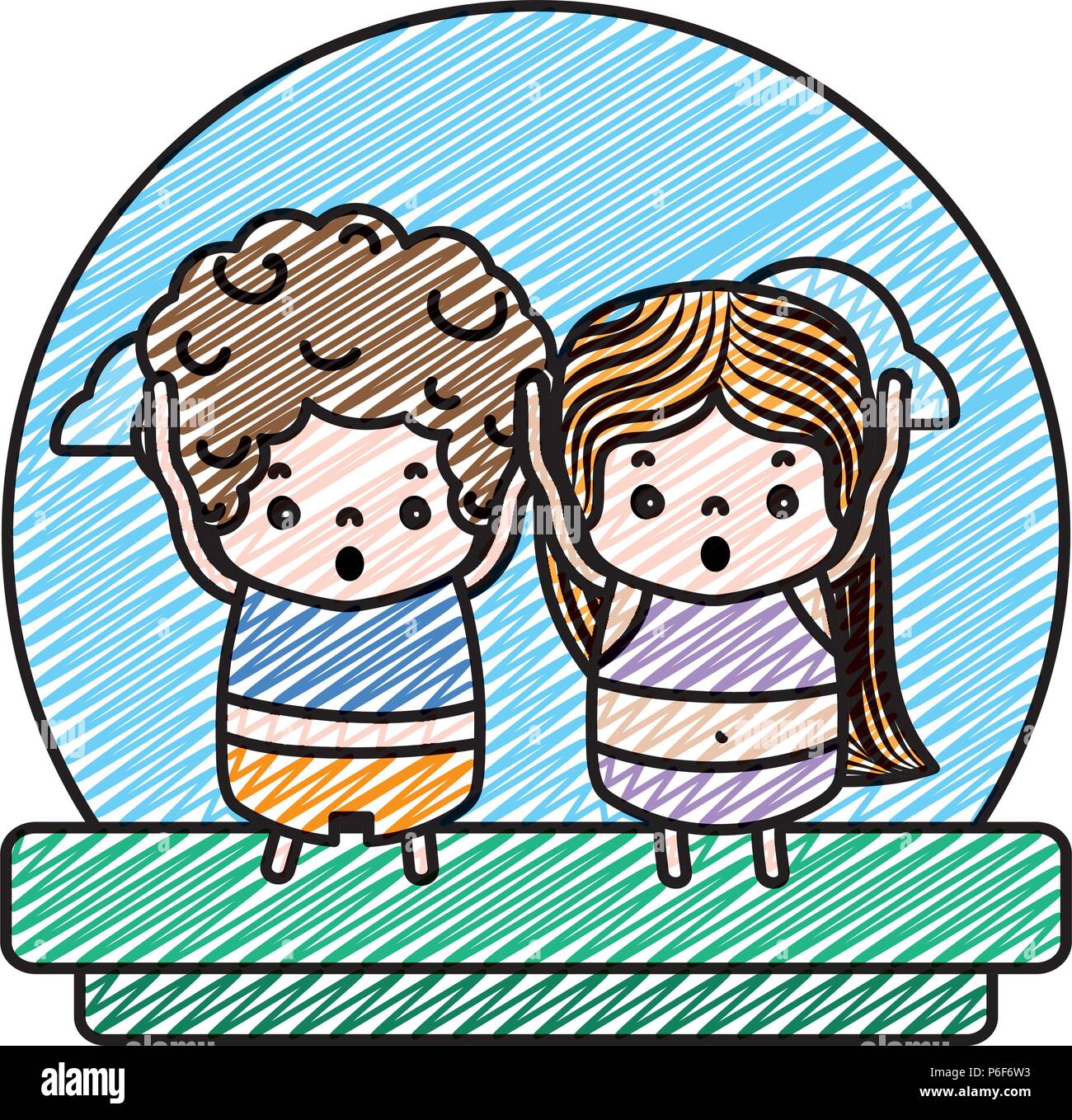 doodle scared girl and boy friends in the landscape Stock Vector Image ...