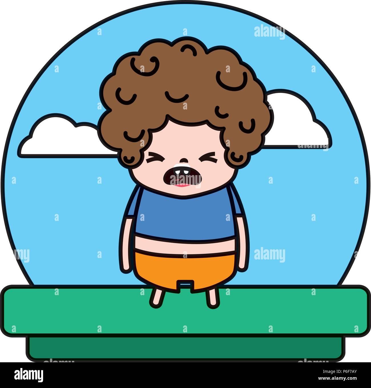 color embarrassed boy with t-shirt and pant in the landscape Stock ...