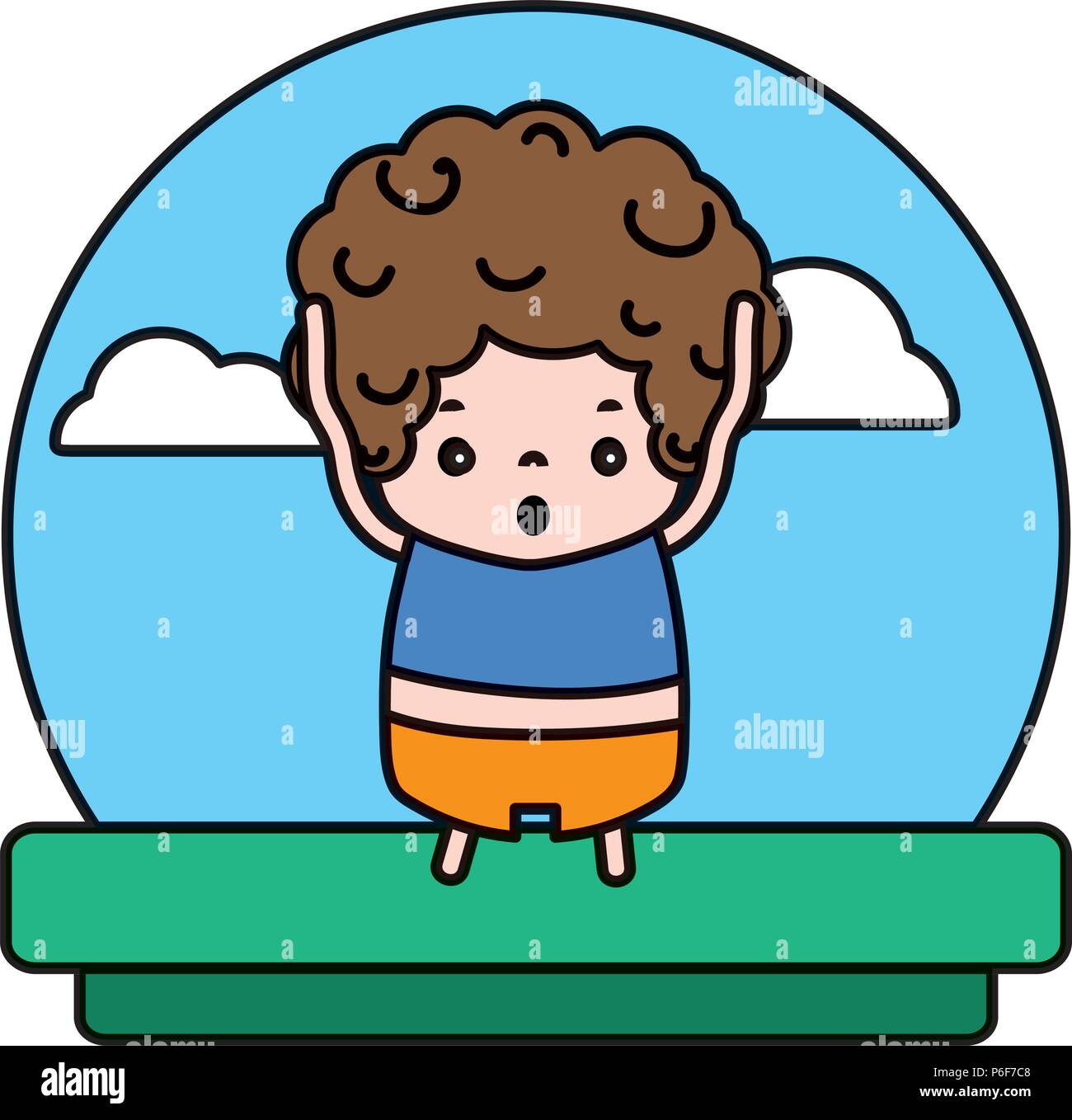color scared boy with t-shirt and pant in the landscape Stock Vector ...