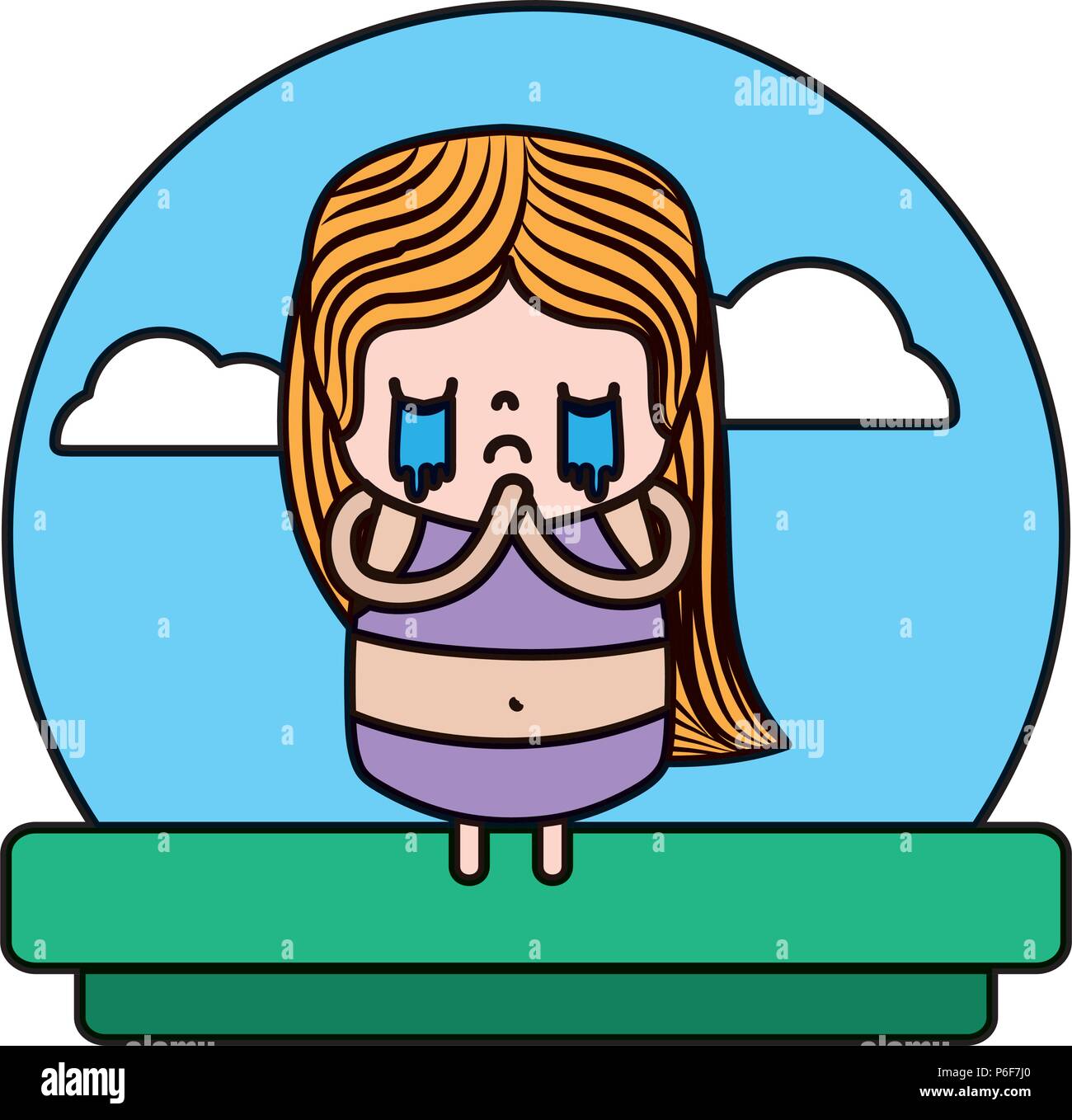 color weepy girl with blouse and short in the landscape Stock Vector ...