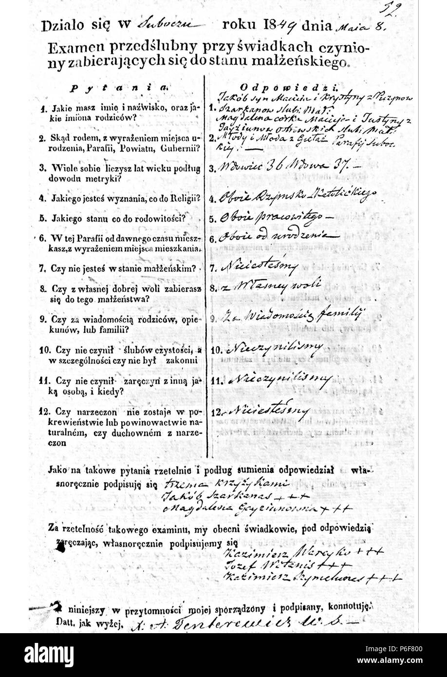 80 Subačiaus RKB 1847-1856 priešsantuokinės apklausos knyga 103 Stock Photo - Alamy