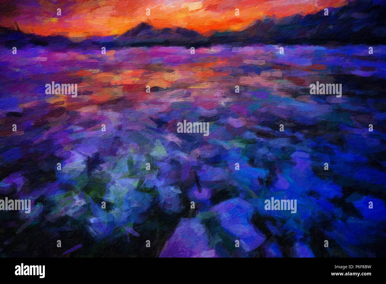 Abstract digital oil painting on canvas full of texture and bright ...