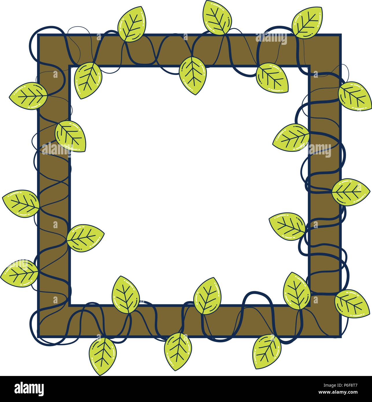 square wood border with nature branch leaves vector illustration Stock ...