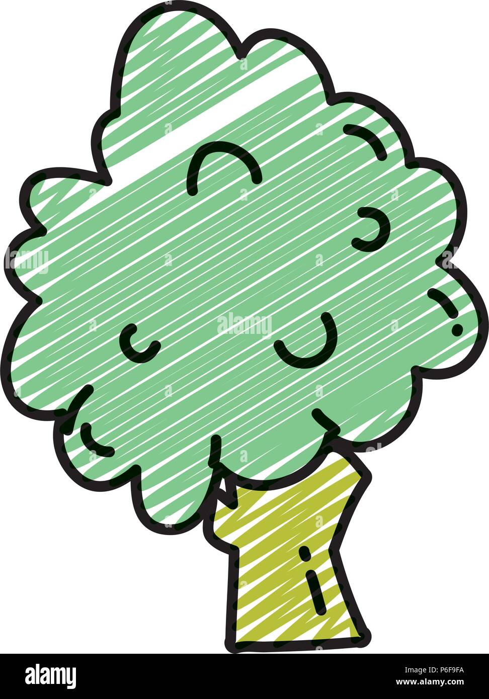 doodle natural tree stalk with leaves style vector illustration Stock ...