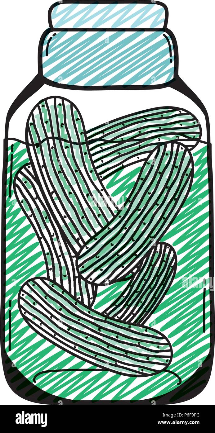 doodle healthy cucumber juice nature in the jar vector illustration ...