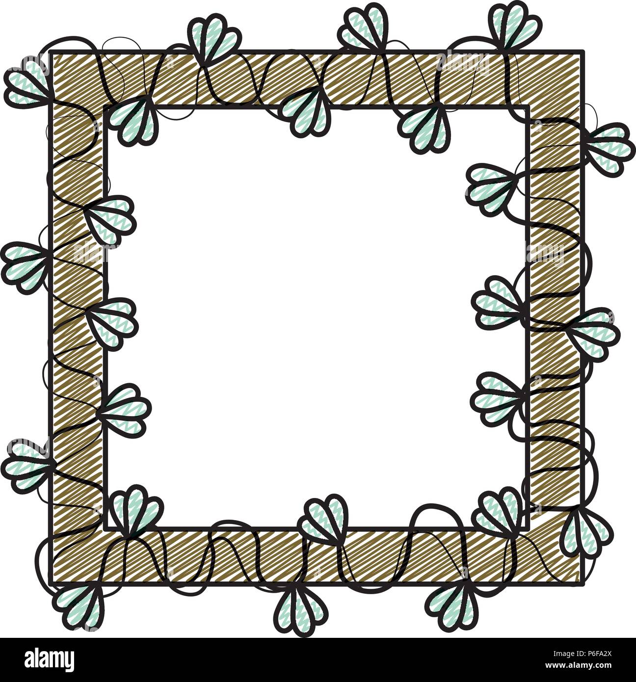 doodle square wood border with branch plants vector illustration Stock ...