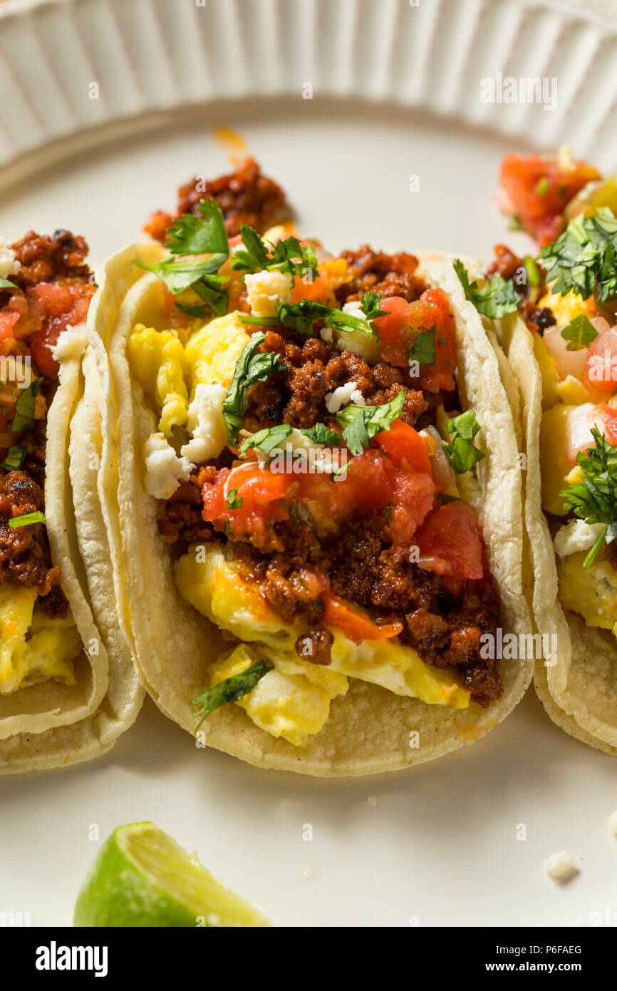 Homemade Chorizo Breakfast Tacos with PIco and Cilantro Stock Photo - Alamy