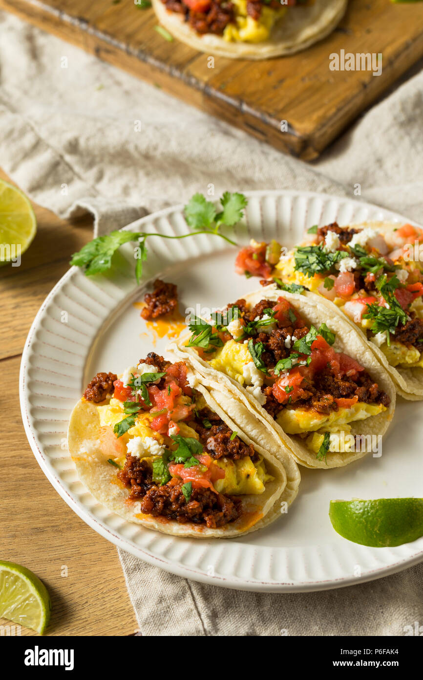 Homemade Chorizo Breakfast Tacos with PIco and Cilantro Stock Photo - Alamy