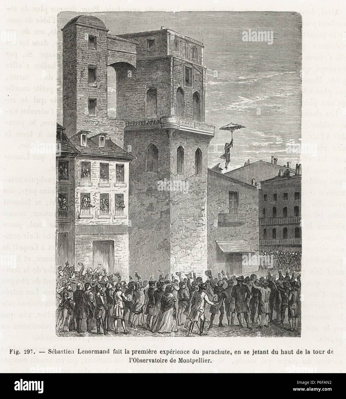 Sebastien Lenormand makes the first parachute descent from the tower of ...