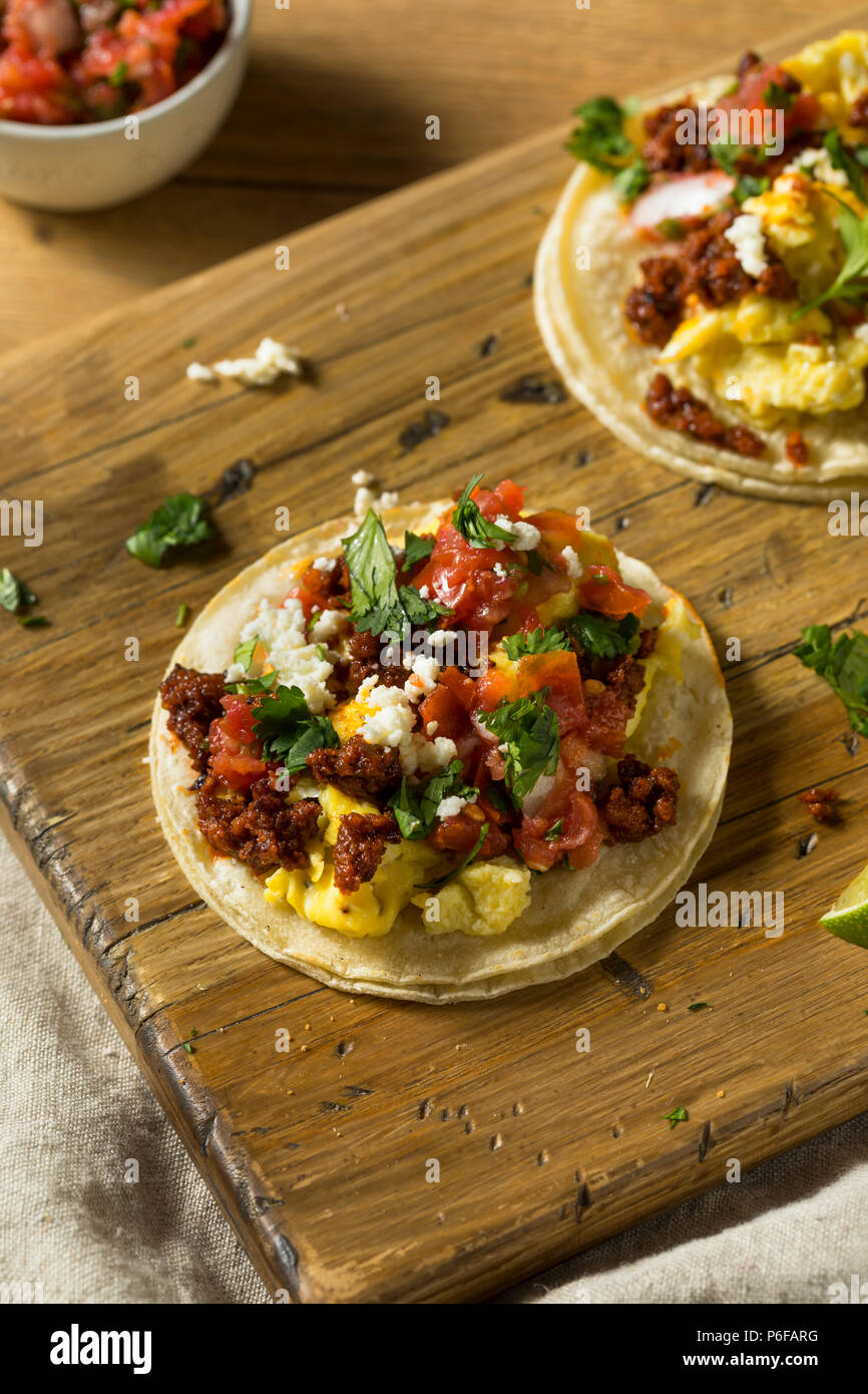 Homemade Chorizo Breakfast Tacos with PIco and Cilantro Stock Photo - Alamy