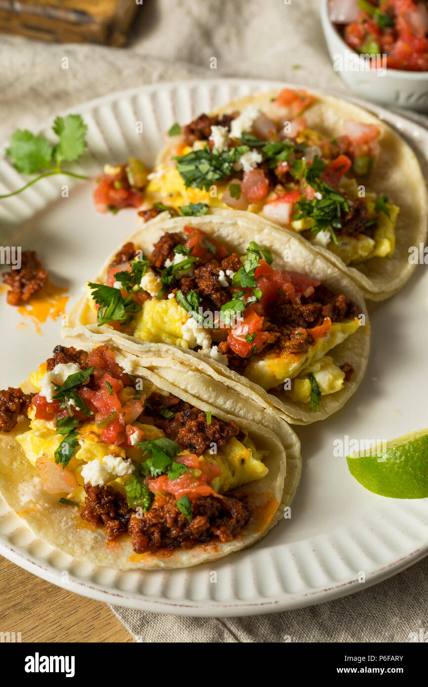 Homemade Chorizo Breakfast Tacos with PIco and Cilantro Stock Photo - Alamy