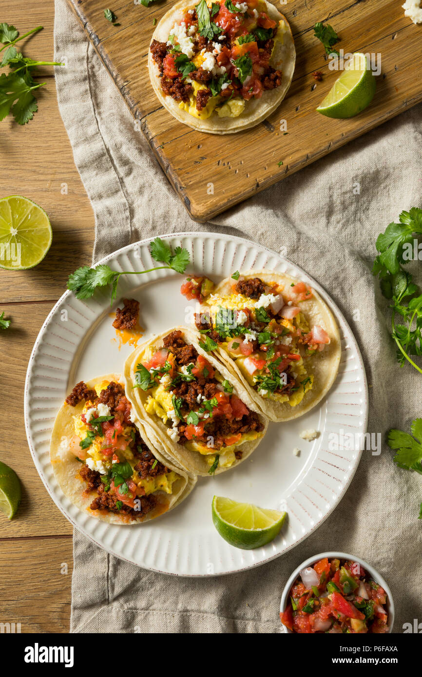 Homemade Chorizo Breakfast Tacos with PIco and Cilantro Stock Photo - Alamy