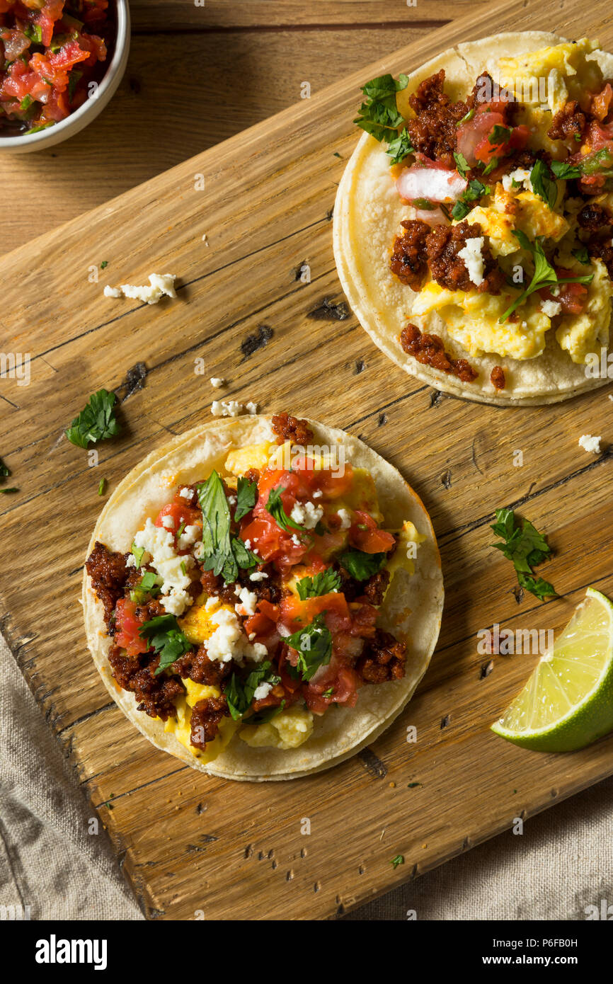 Homemade Chorizo Breakfast Tacos with PIco and Cilantro Stock Photo - Alamy