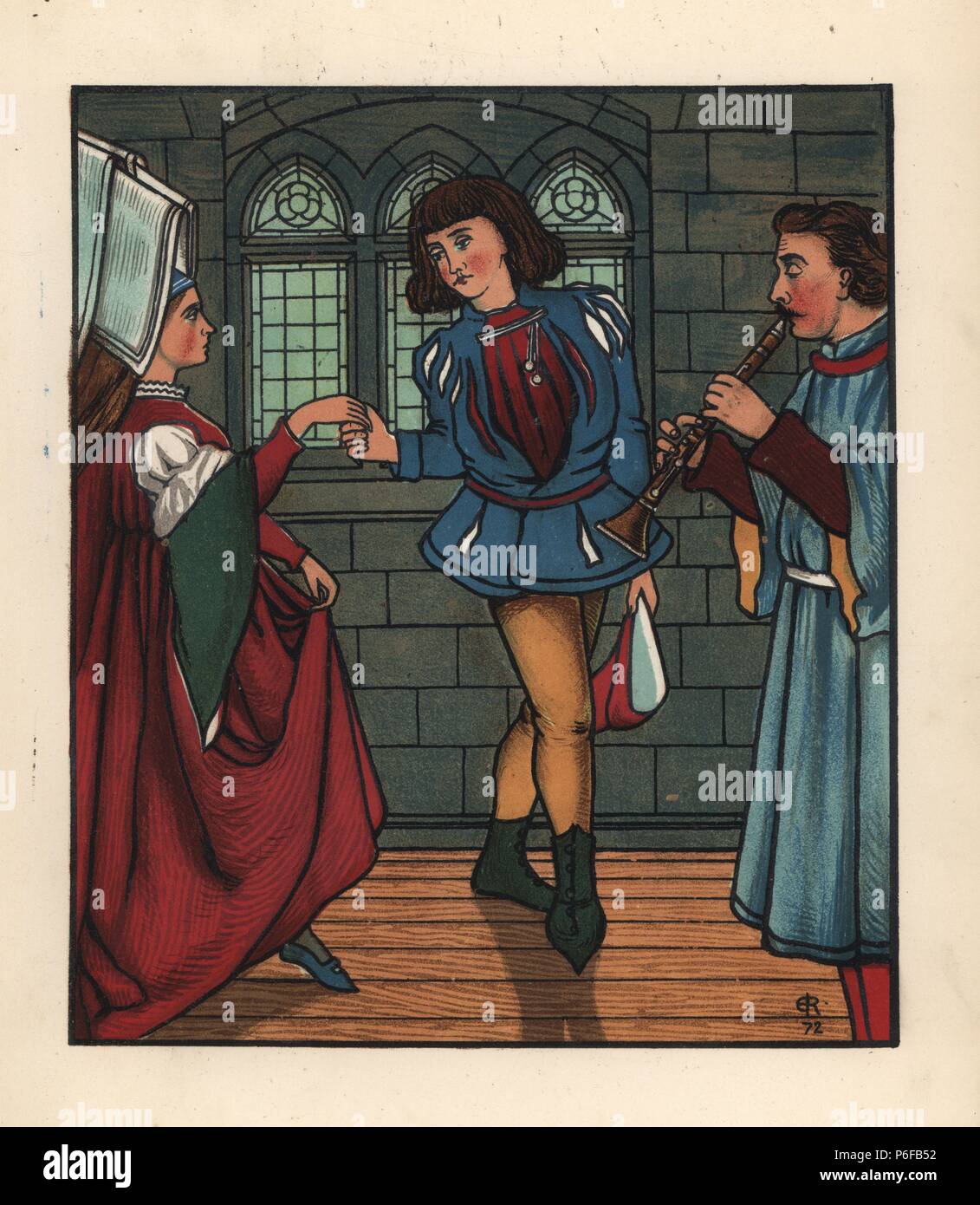 Medieval couple dancing to a musician playing a clarinet (invented in ...