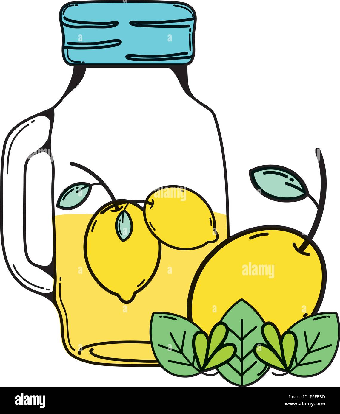 color nature lemons juice in the jar and leaves vector illustration ...