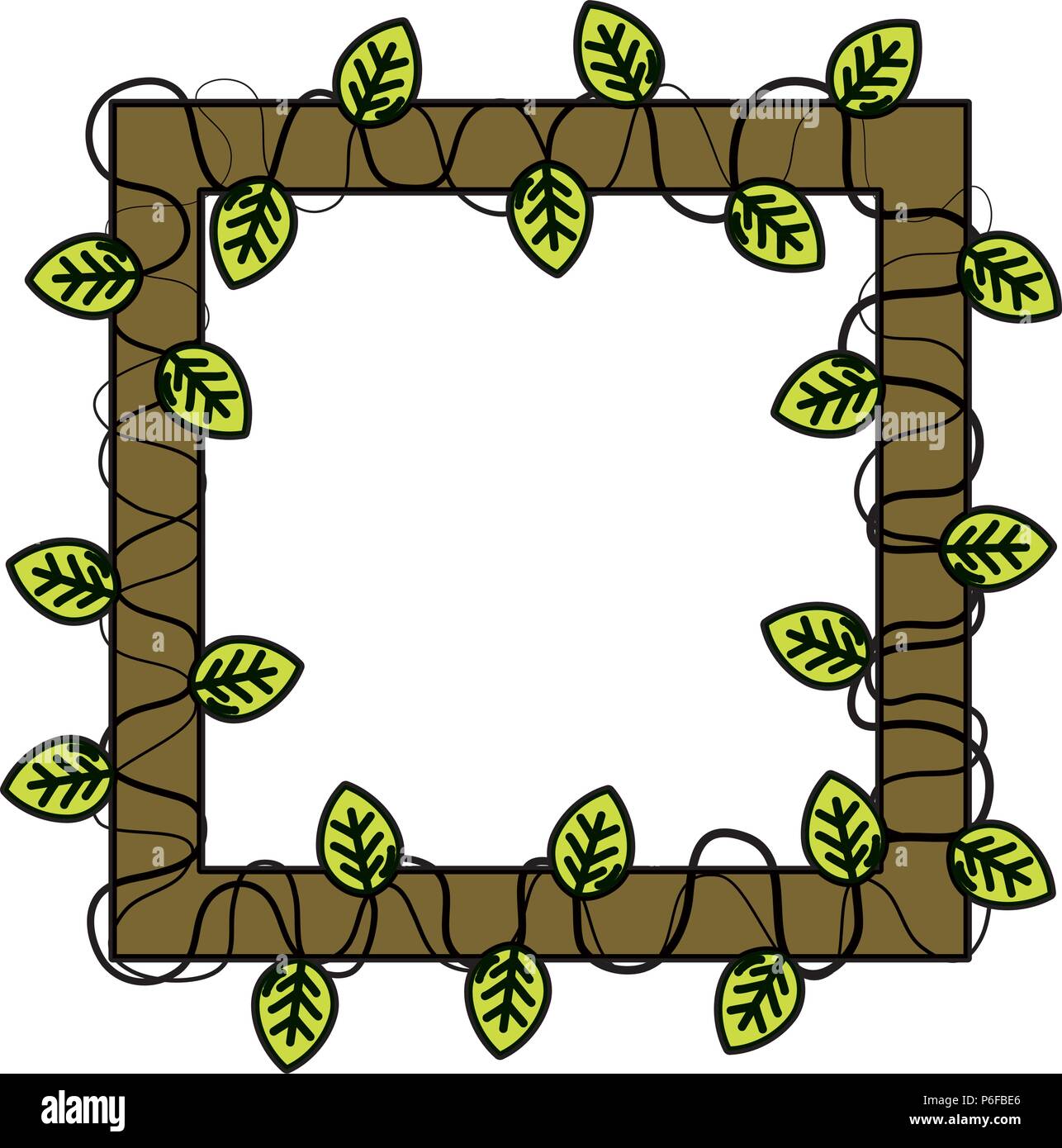 color square wood border with nature branch leaves vector illustration ...
