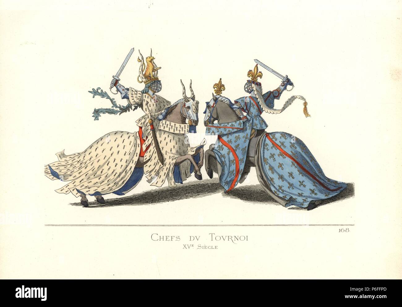 Joust with swords between two knights at a tournament, 15th century ...