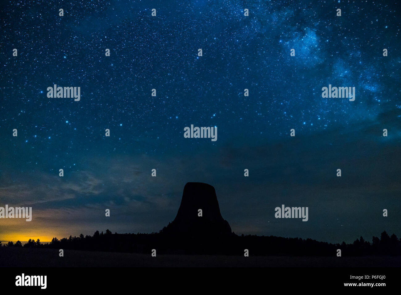 beautiful devil tower at night with milkyway in clear night sky. wyoming,usa Stock Photo - Alamy