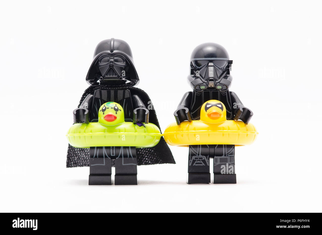 darth vader and death trooper wearing a floating duck. Lego minifigures ...