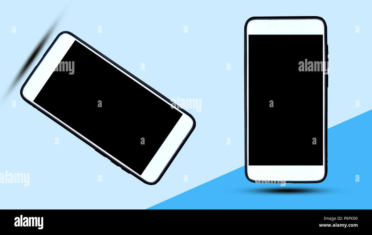 Smartphone on light blue background Stock Photo - Alamy