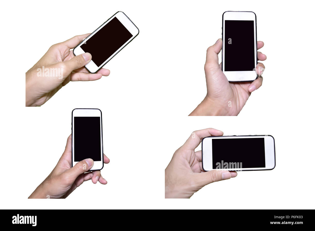 Hand holding smartphones on white background Stock Photo - Alamy