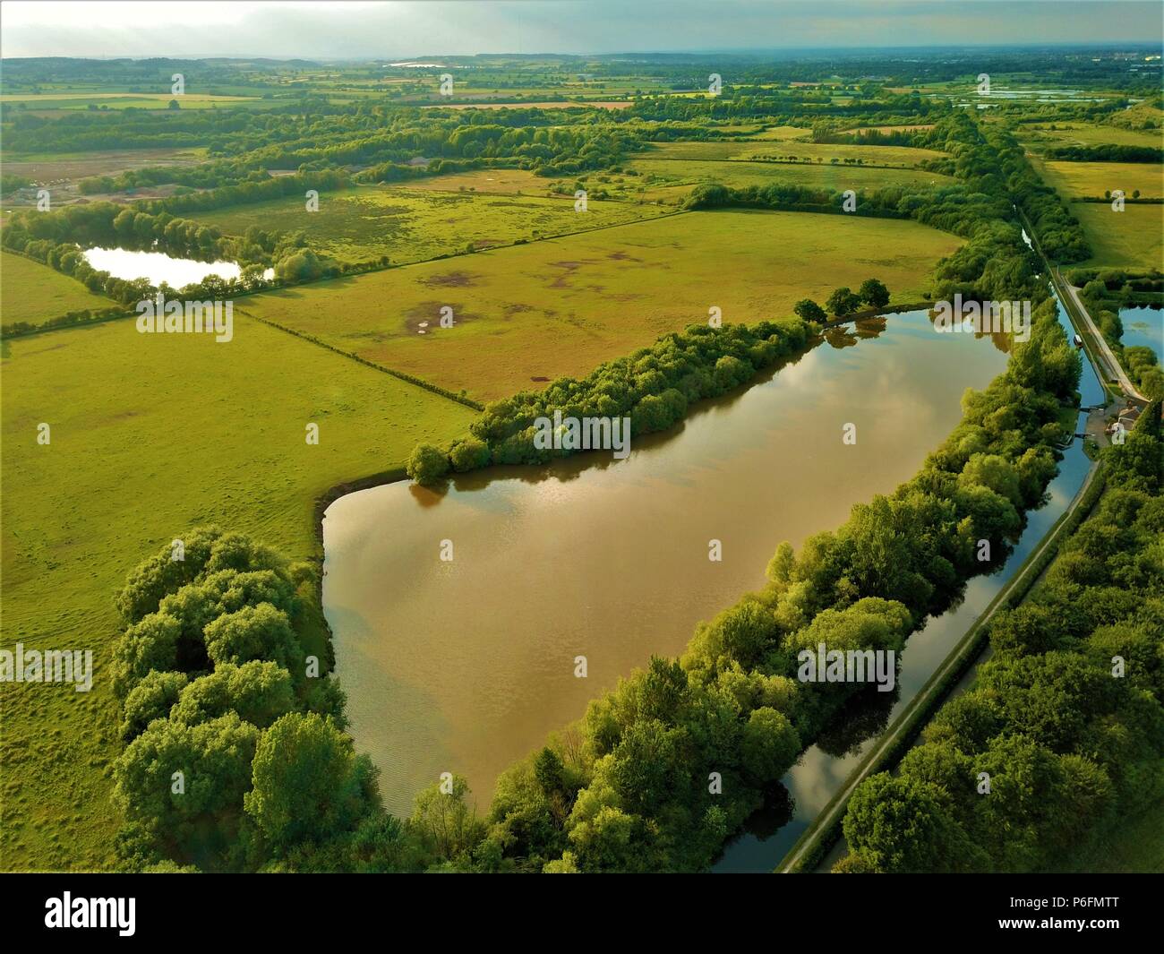 Aerial photo of England canals network crossing countryside in west ...