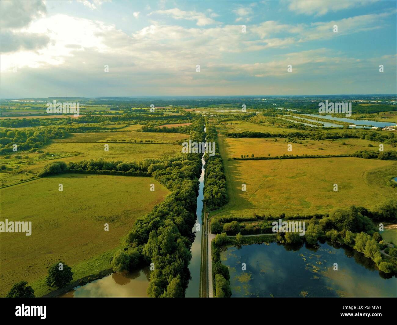 Aerial photo of England canals network crossing countryside in west ...