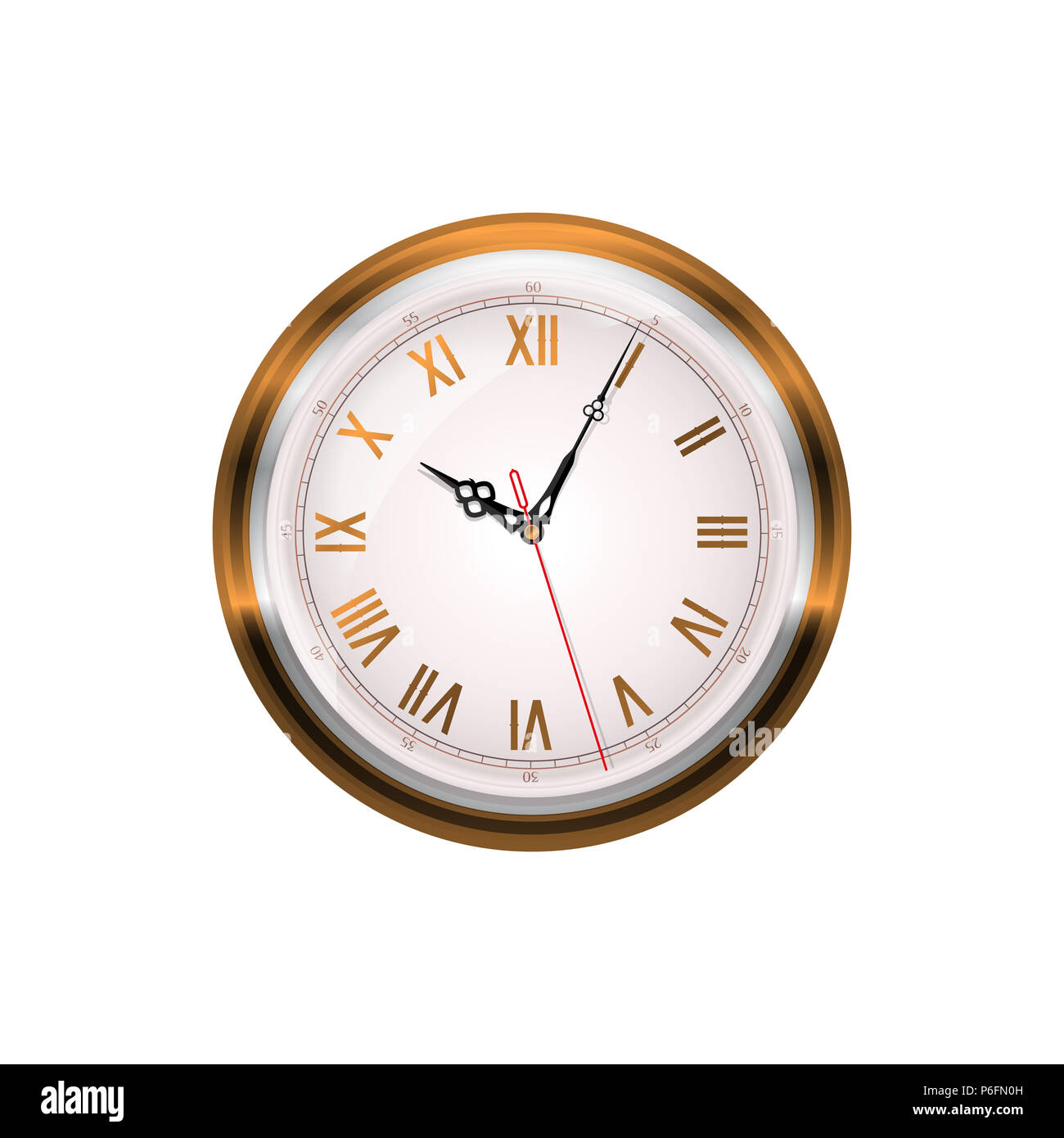 Antique Wall Clock Isolated on White. Gold Wall Clock with Roman ...